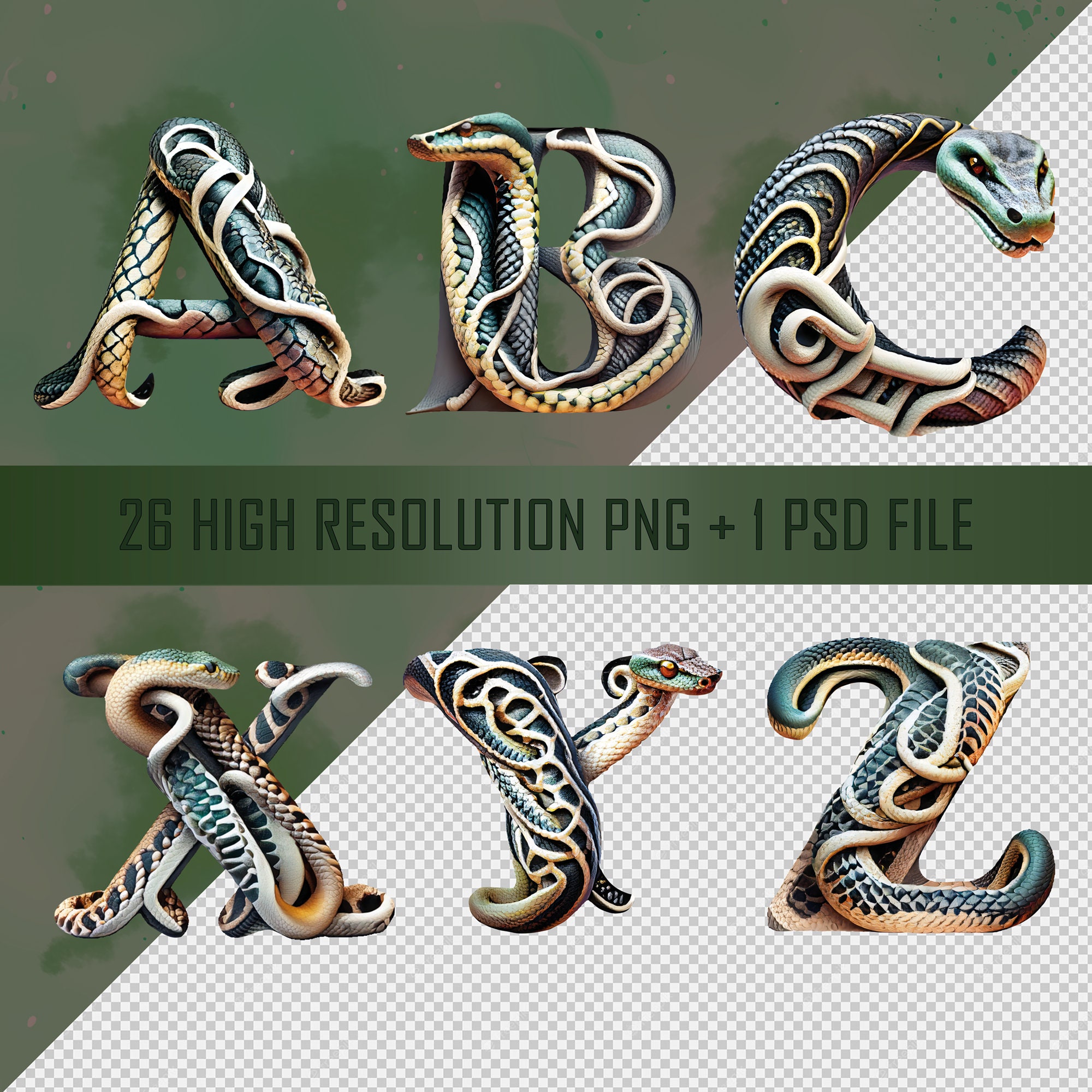 Snake Alphabet Clipart: Textured Letters (digital Download) - Etsy