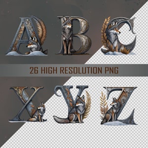 Wolf Alphabet, A to Z Wolf Alphabet Clipart, 26 High Resolution Wolf ...