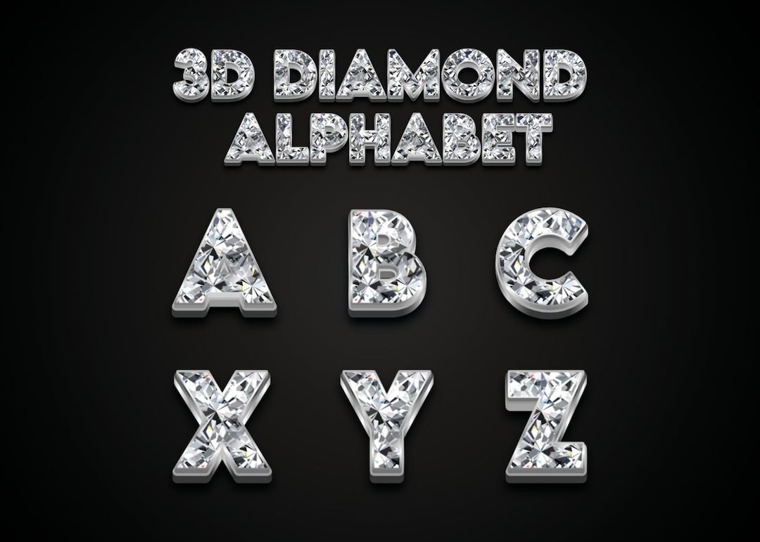 Diamond Alphabet, 3D Gem Alphabet, Diamond Letters Clipart, 26 ...