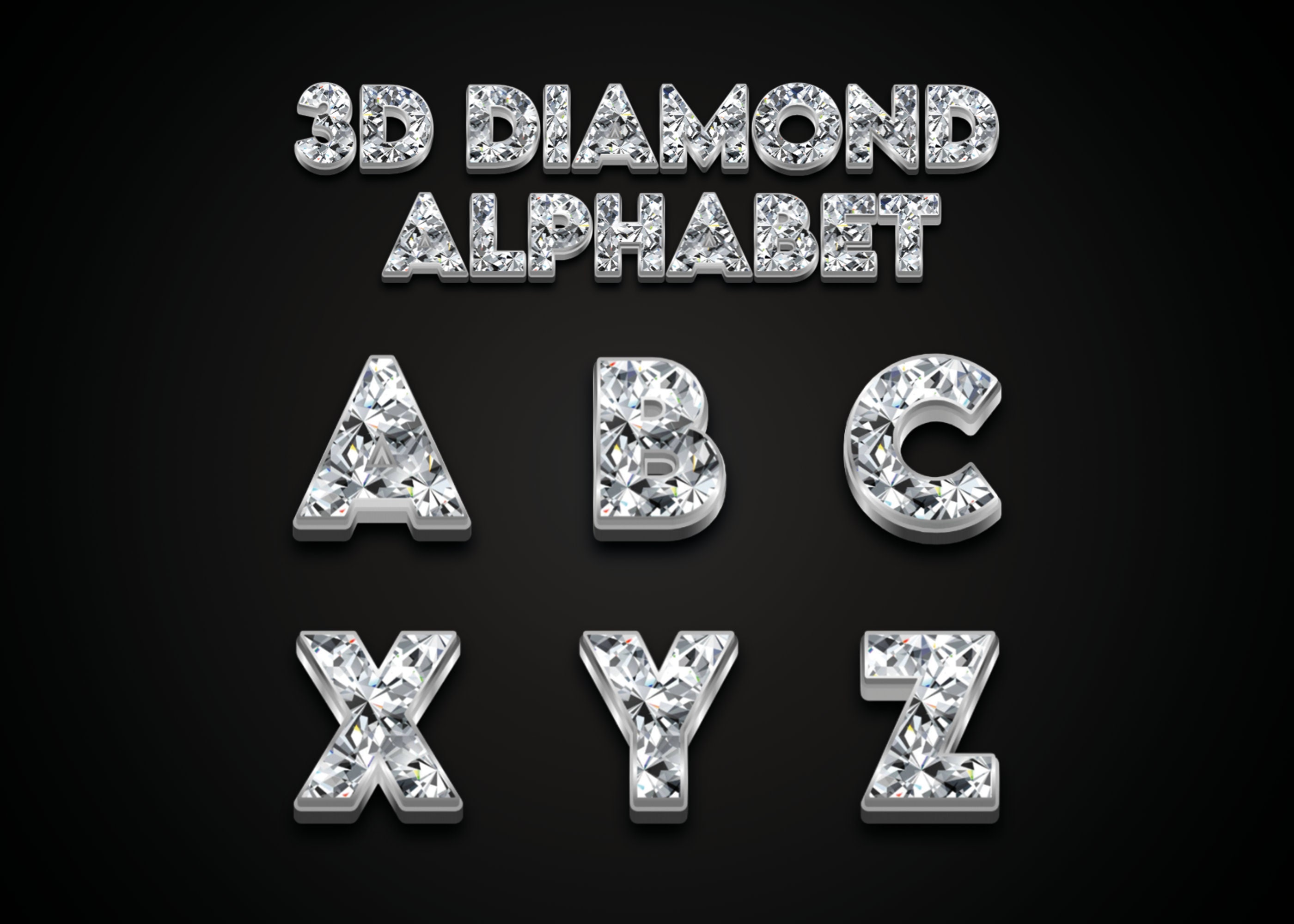 Diamond Alphabet, 3D Gem Alphabet, Diamond Letters Clipart, 26 ...