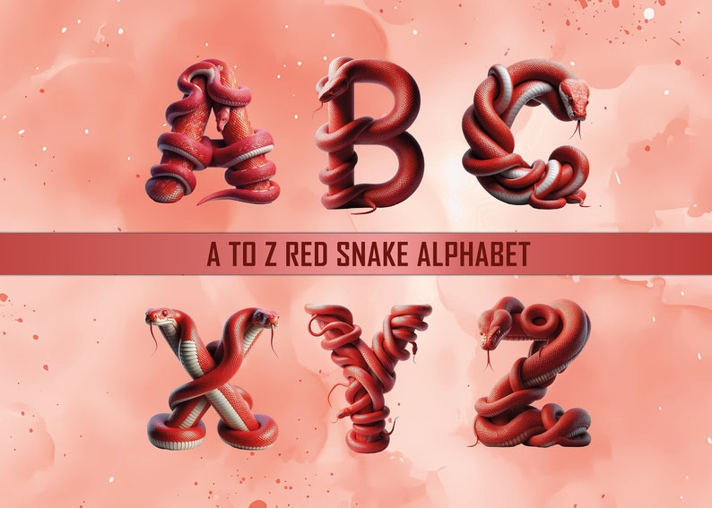 Snake Alphabet, A to Z Red Snake Alphabet Clipart, 26 High Resolution ...