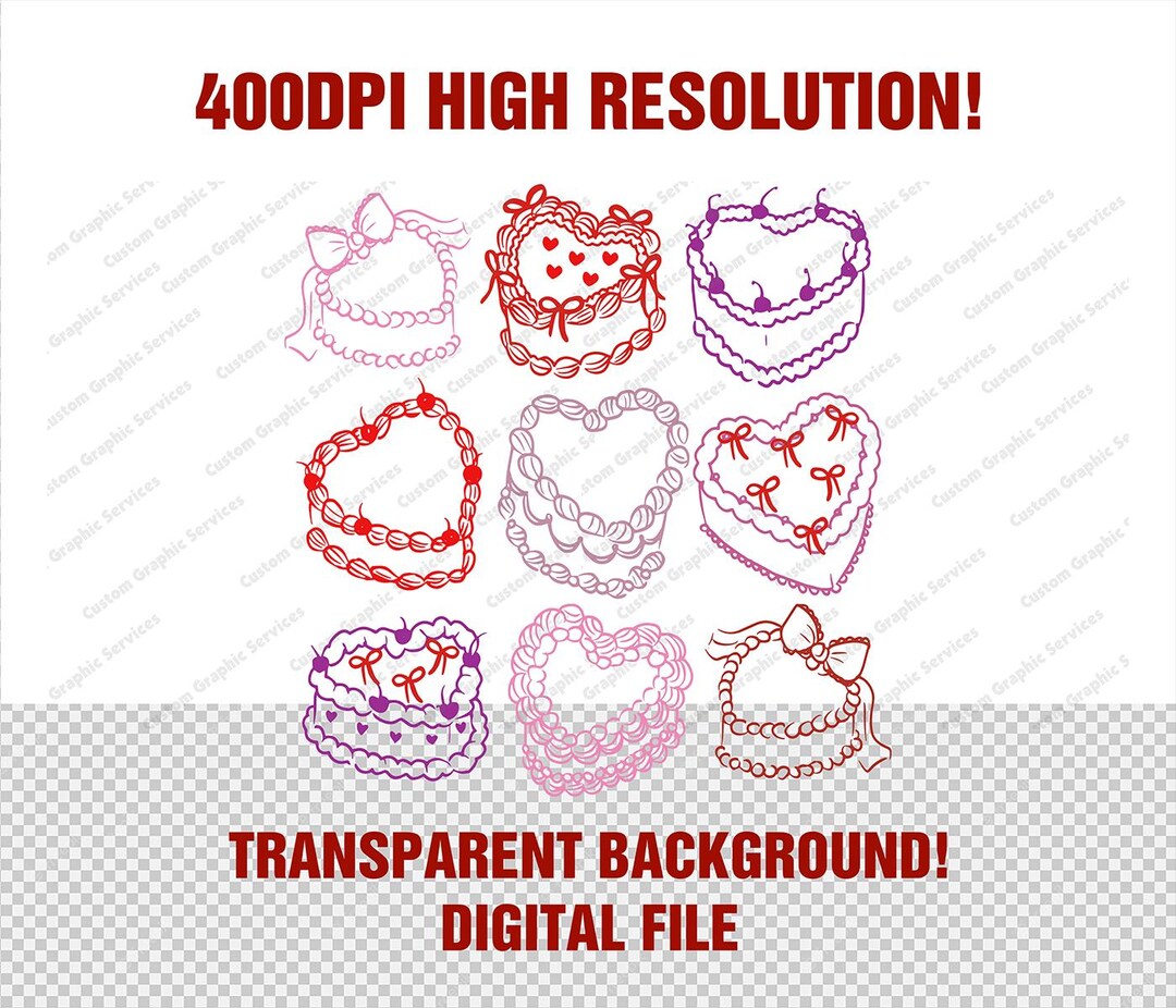 Valentine's Day Heart Cakes PNG, Ready to Press High Resolution DIGITAL ...
