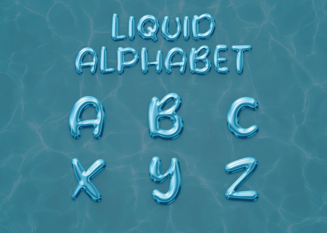 Liquid Alphabet, Water Bubble Alphabet, Watter Font Letters, 26 ...