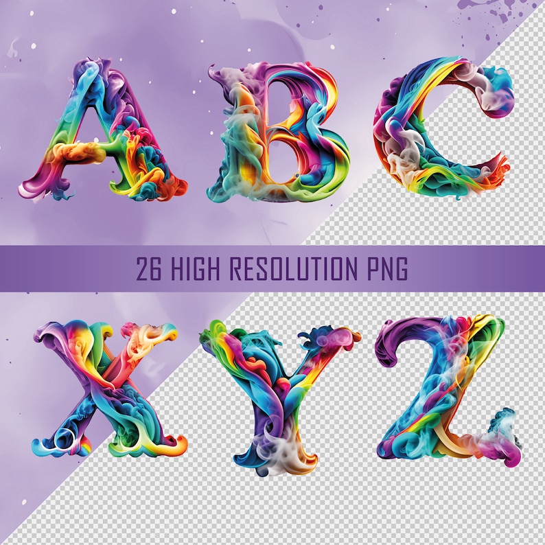 Rainbow Smoke Alphabet, A to Z 26 Different Letters Made of Rainbow ...