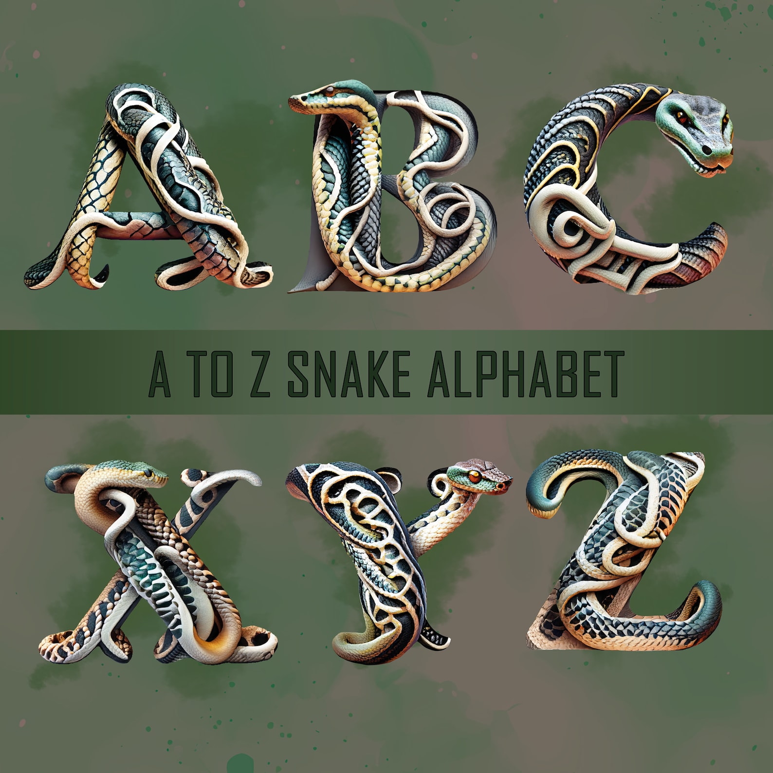 Snake Alphabet Clipart: Textured Letters (digital Download) - Etsy