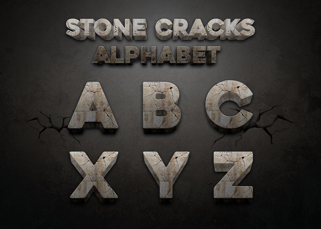 Stone Alphabet, Stone Cracks Alphabet 3D Cracked Stone Letters, 26 ...
