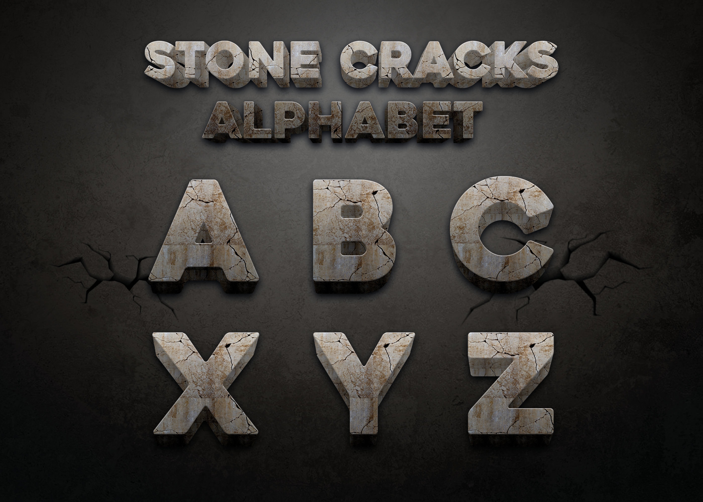 Stone Alphabet, Stone Cracks Alphabet 3D Cracked Stone Letters, 26 ...