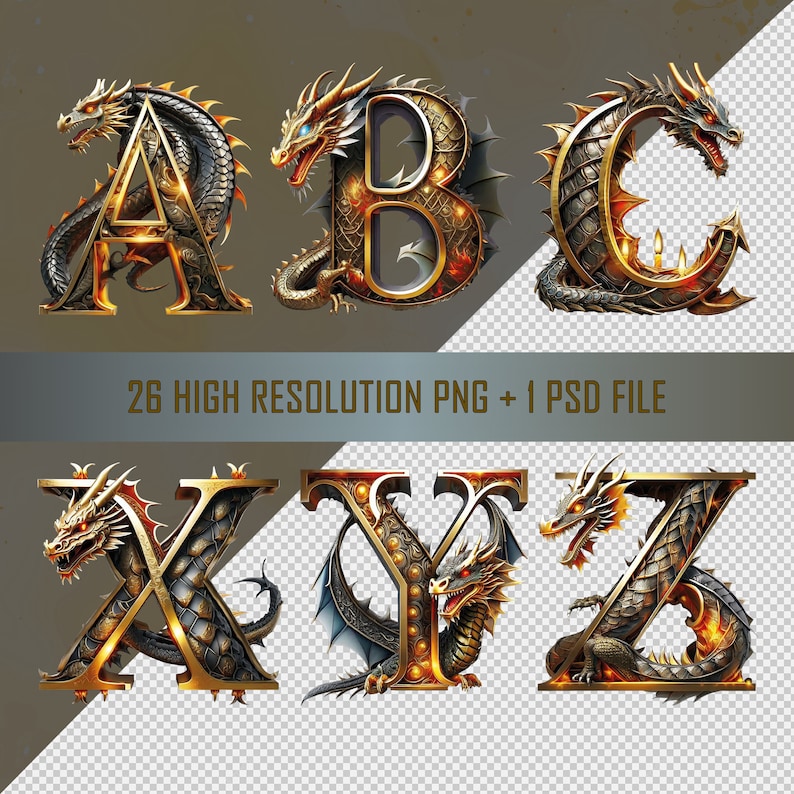 Dragon Alphabet Clipart: 26 Letter Set (digital Download) - Etsy