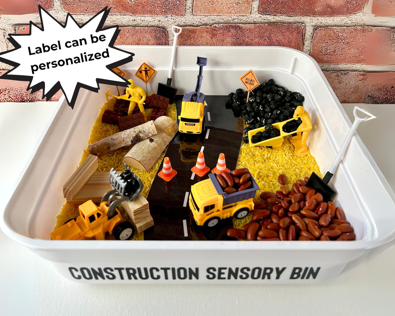 Construction Sensory Bin Activity Gift, Personalized Sensory Play Table ...