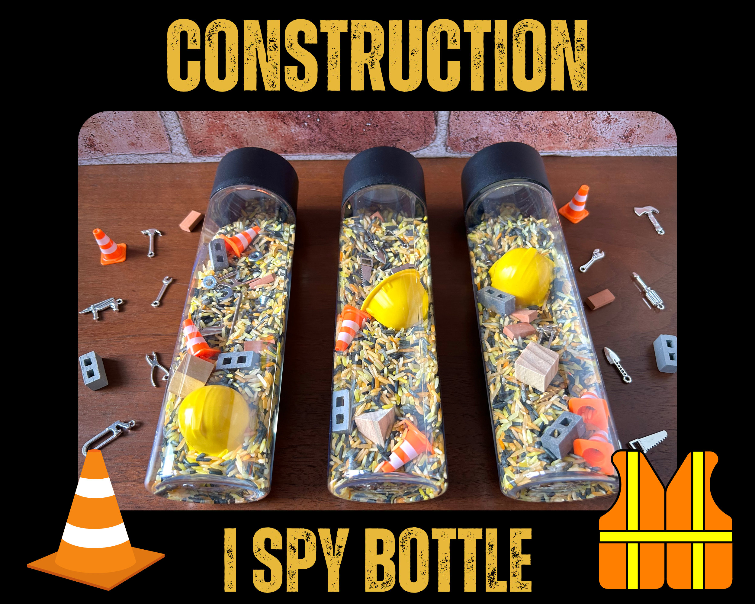 Construction I Spy Bottle: Personalized Toddler Sensory Seek and Find ...