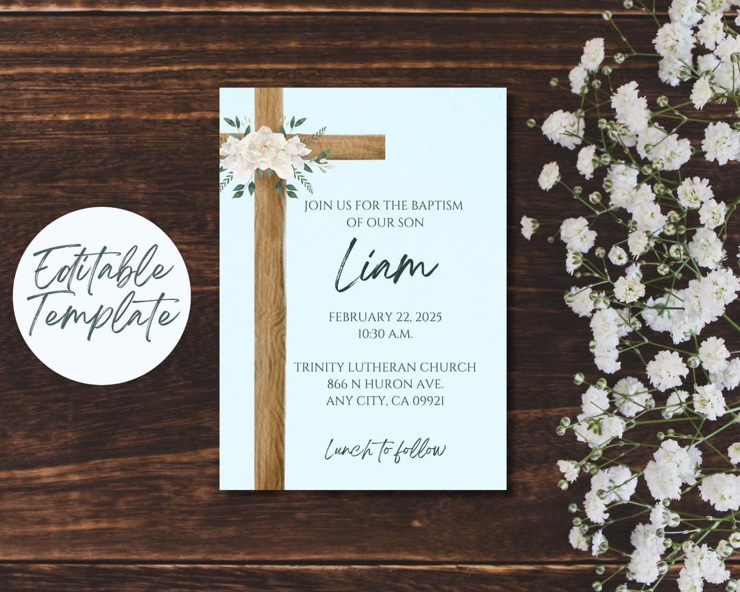 Baptism Invitation | Editable Template - Etsy