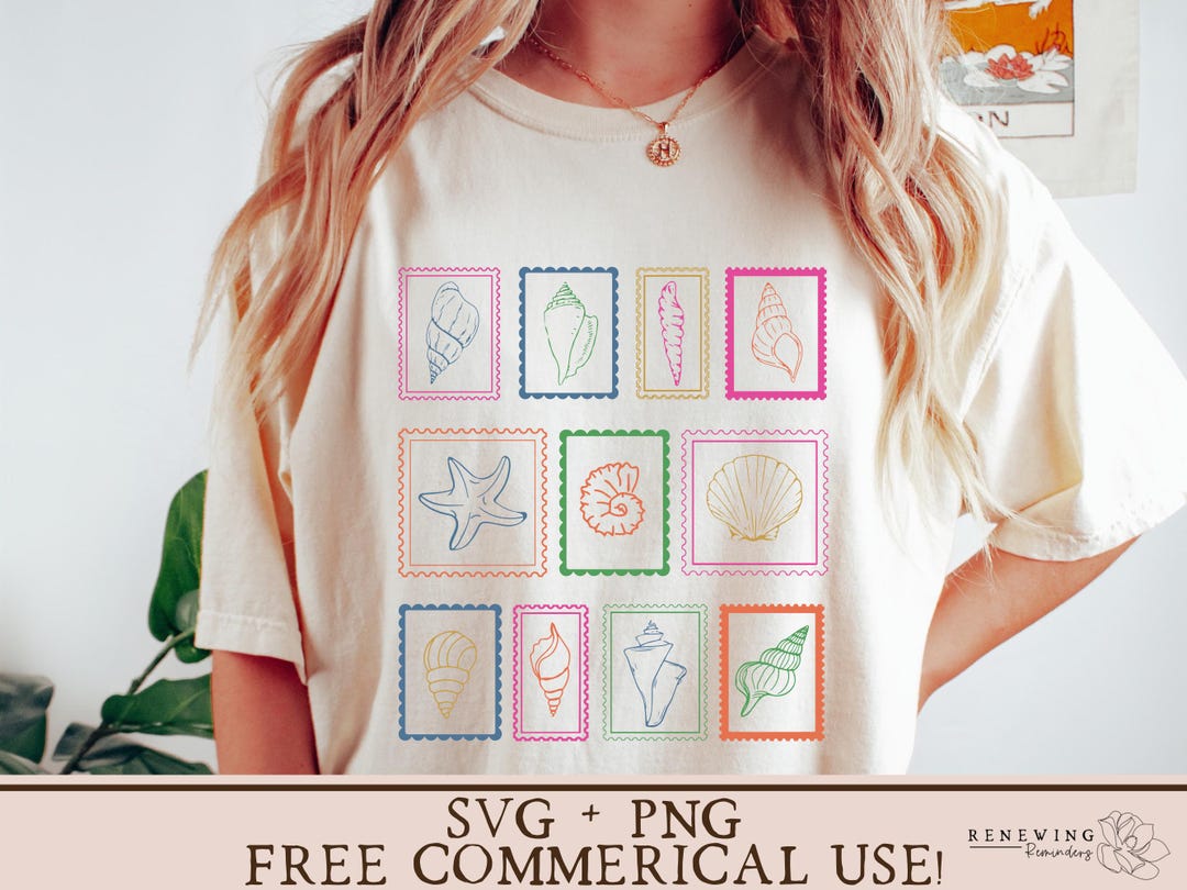 Seashell Postage Stamp Svg Bright Beach Shirt Png Colorful Coastal Svg ...