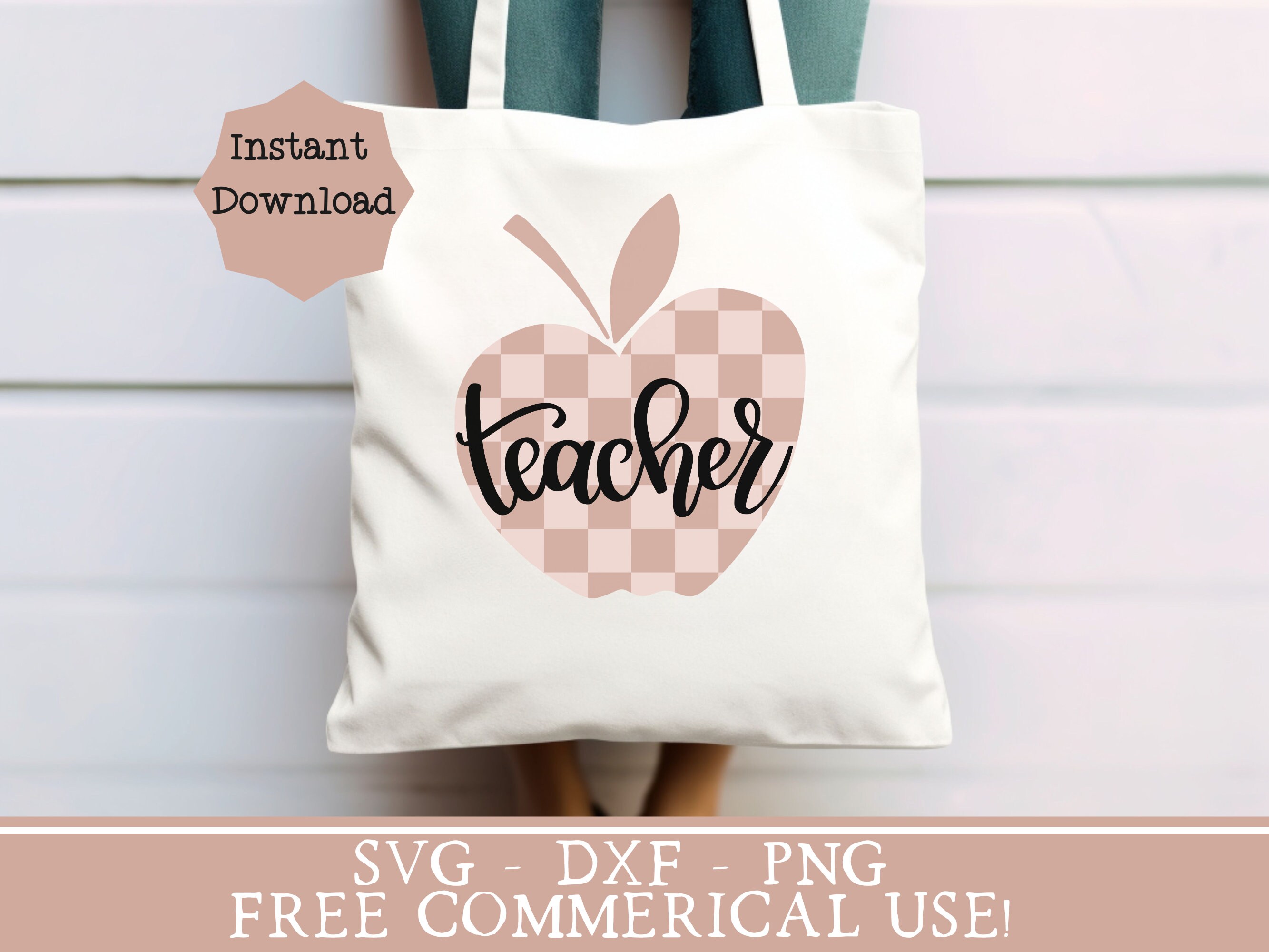 Checkered Apple Png Teacher Apple Svg Teacher Tote Bag Png Checkered ...