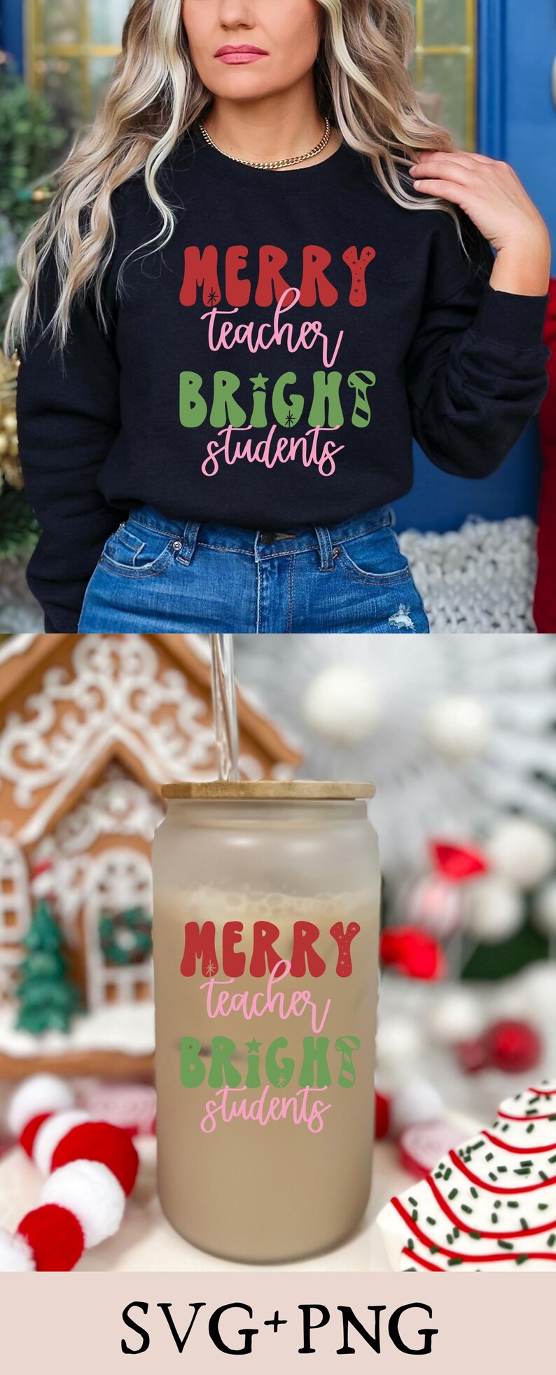 Retro Teacher Christmas Shirt Svg Merry Teacher Bright Student Png ...