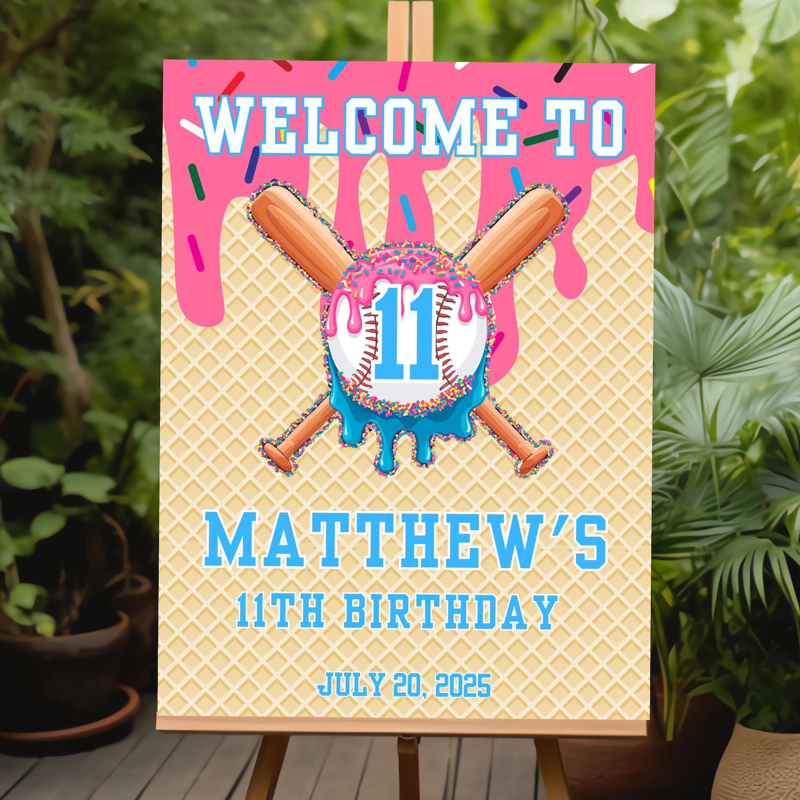 Baseball Drip Birthday Party Welcome Sign, Ice Cream Theme Decorations ...
