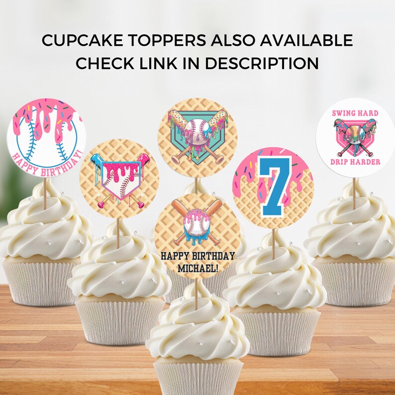 Baseball Drip Birthday Party Welcome Sign, Ice Cream Theme Decorations ...