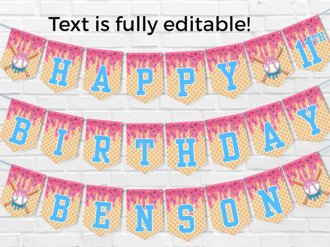 Baseball Drip Birthday Party Banner, Ice Cream Theme Decorations ...