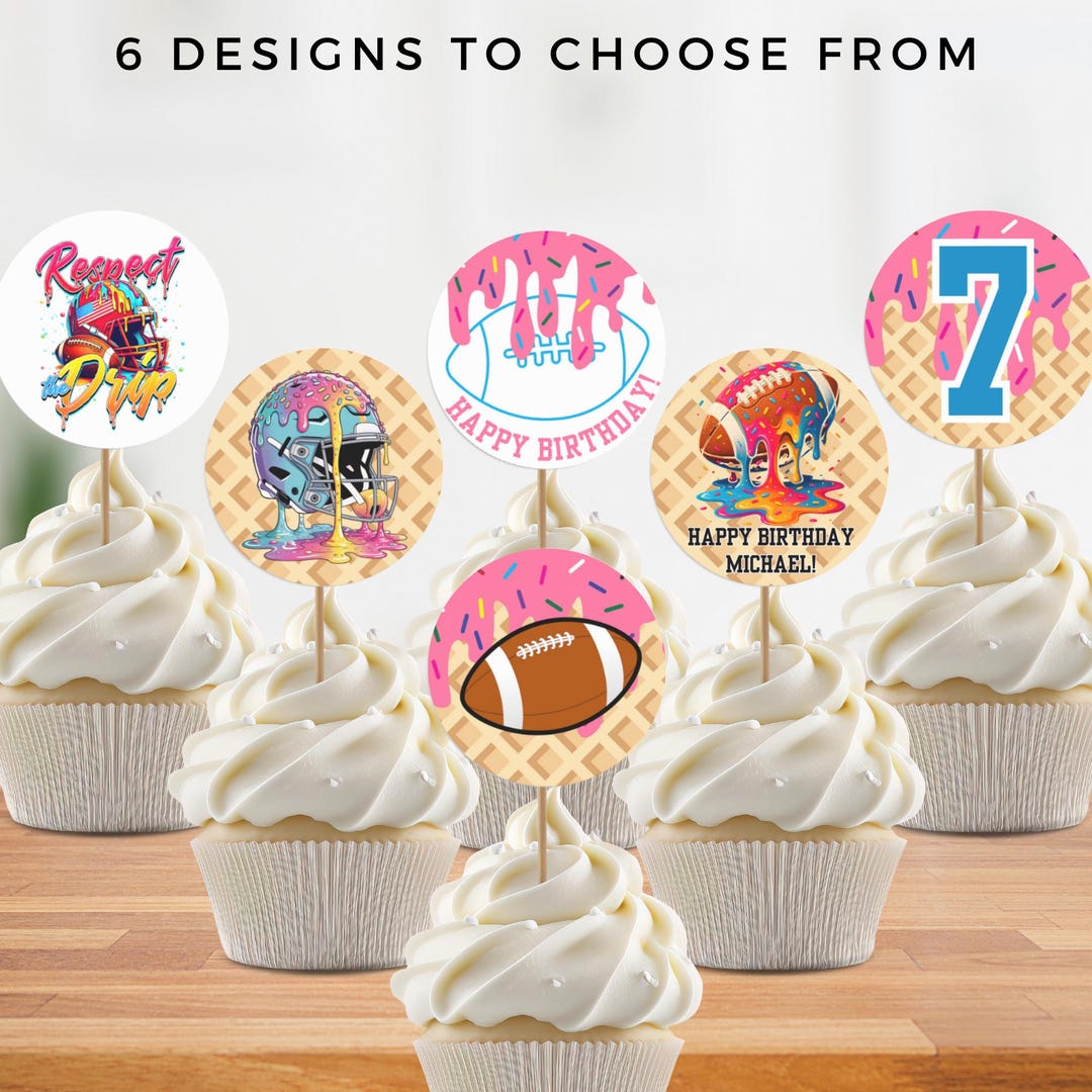 Ice Cream Drip Football Birthday Party Decorations, Cupcake Toppers ...