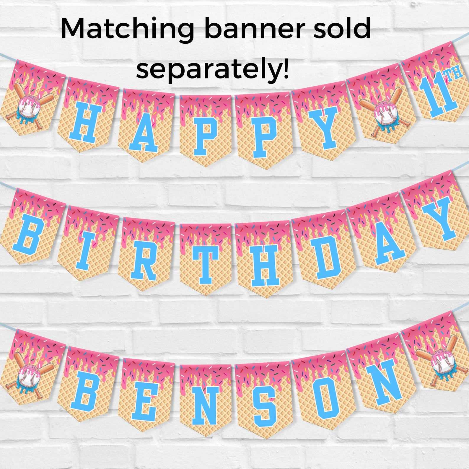 Ice Cream Drip Baseball Birthday Party Decorations, Cupcake Toppers ...