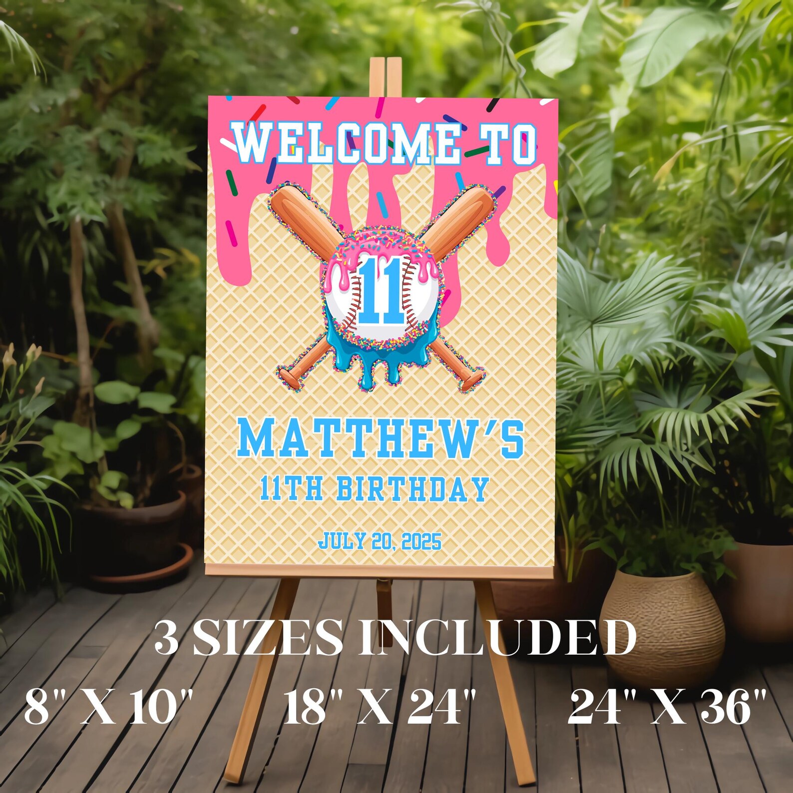 Baseball Drip Birthday Party Welcome Sign, Ice Cream Theme Decorations ...