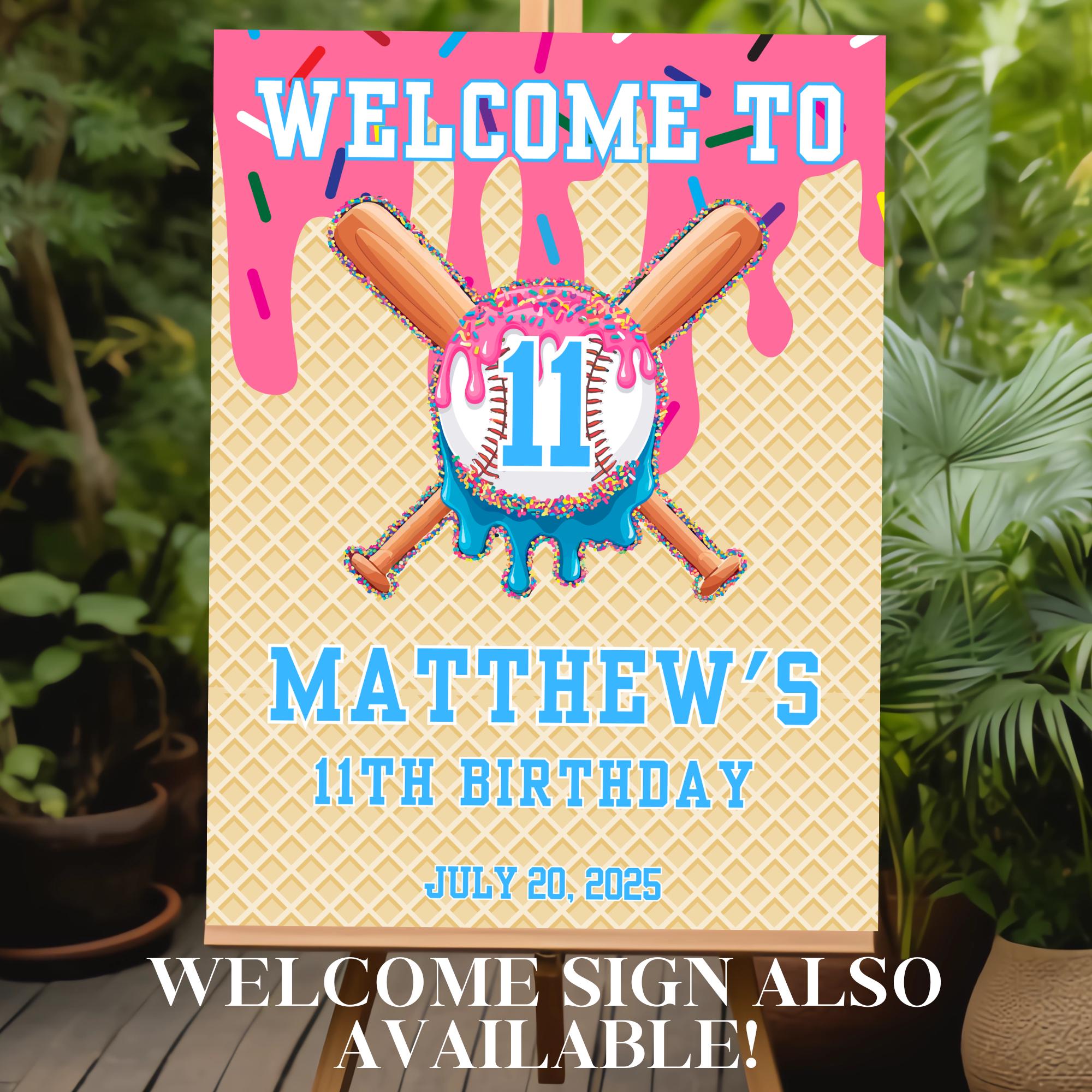 Ice Cream Drip Baseball Birthday Party Decorations, Cupcake Toppers ...