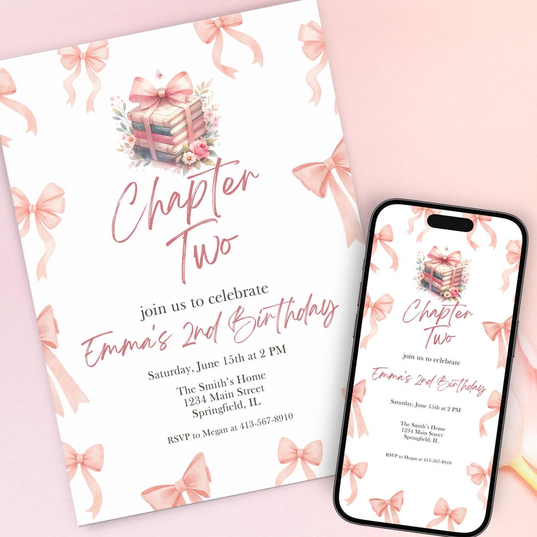 Chapter Two Birthday Invite, Editable Second Birthday Invitation, Cute ...
