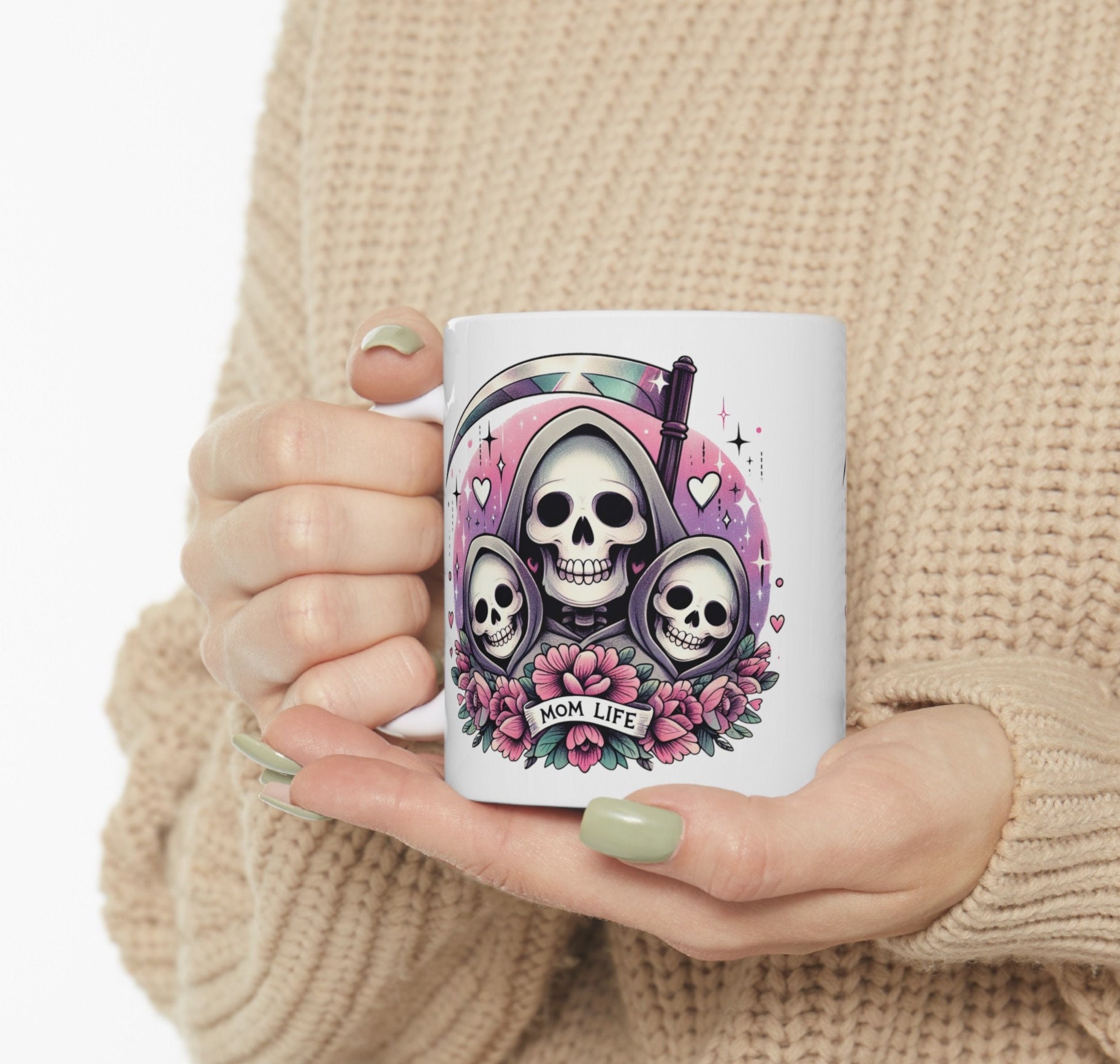 Unique Skeleton Skull Mom Life Ceramic Coffee Mug Tumbler Sugar Skull ...