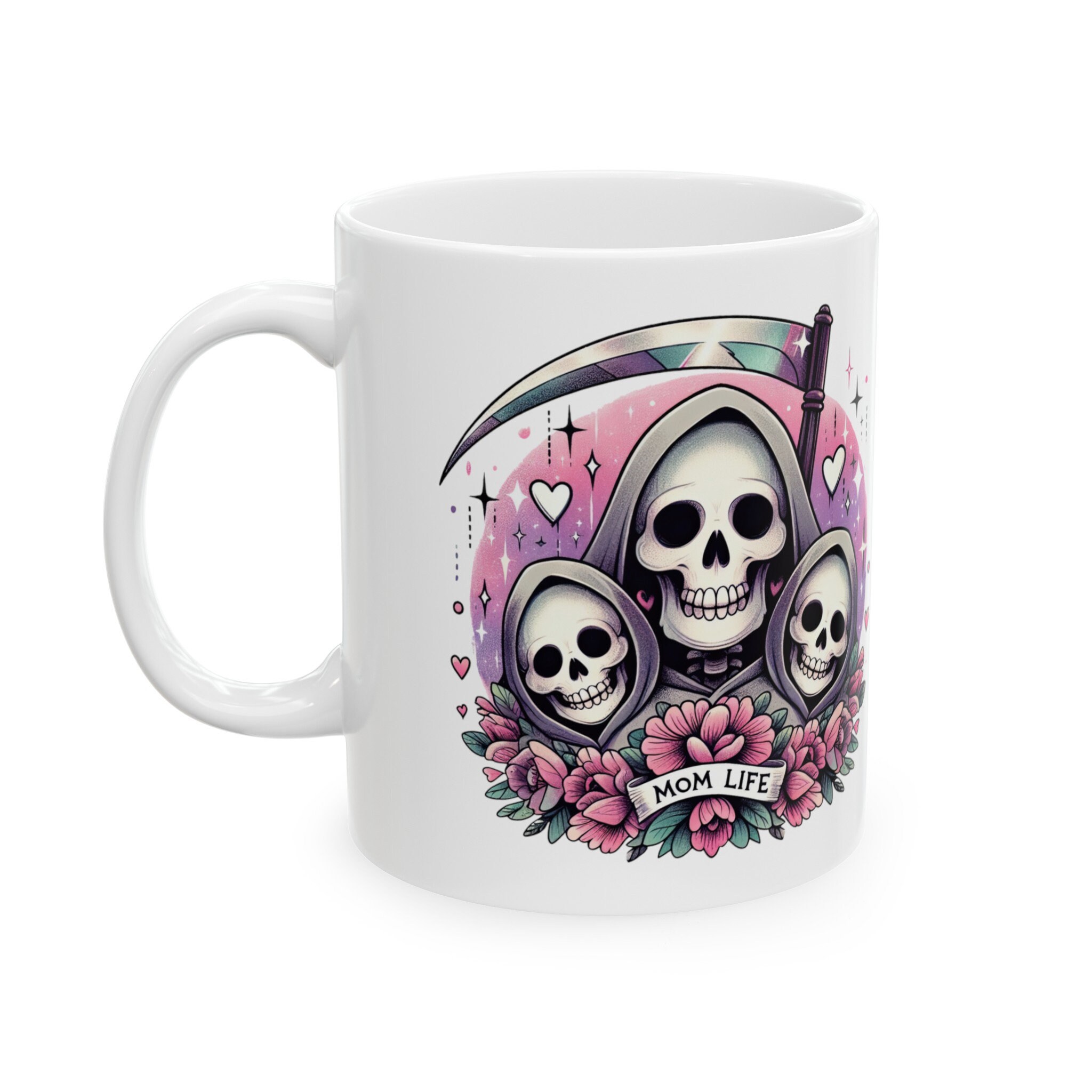 Unique Skeleton Skull Mom Life Ceramic Coffee Mug Tumbler Sugar Skull ...