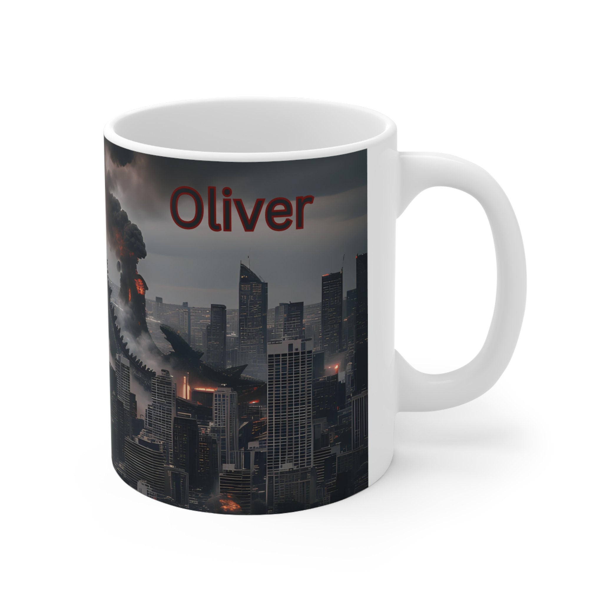 Monstrous Godzilla Ceramic Mug AI Mug 11 Oz Oliver Name - Etsy