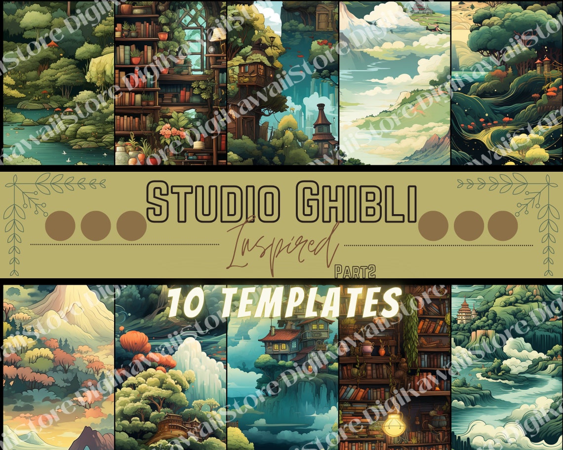 10 Studio Ghibli Aesthetic Themed Digital Papers, Seamless Commercial ...