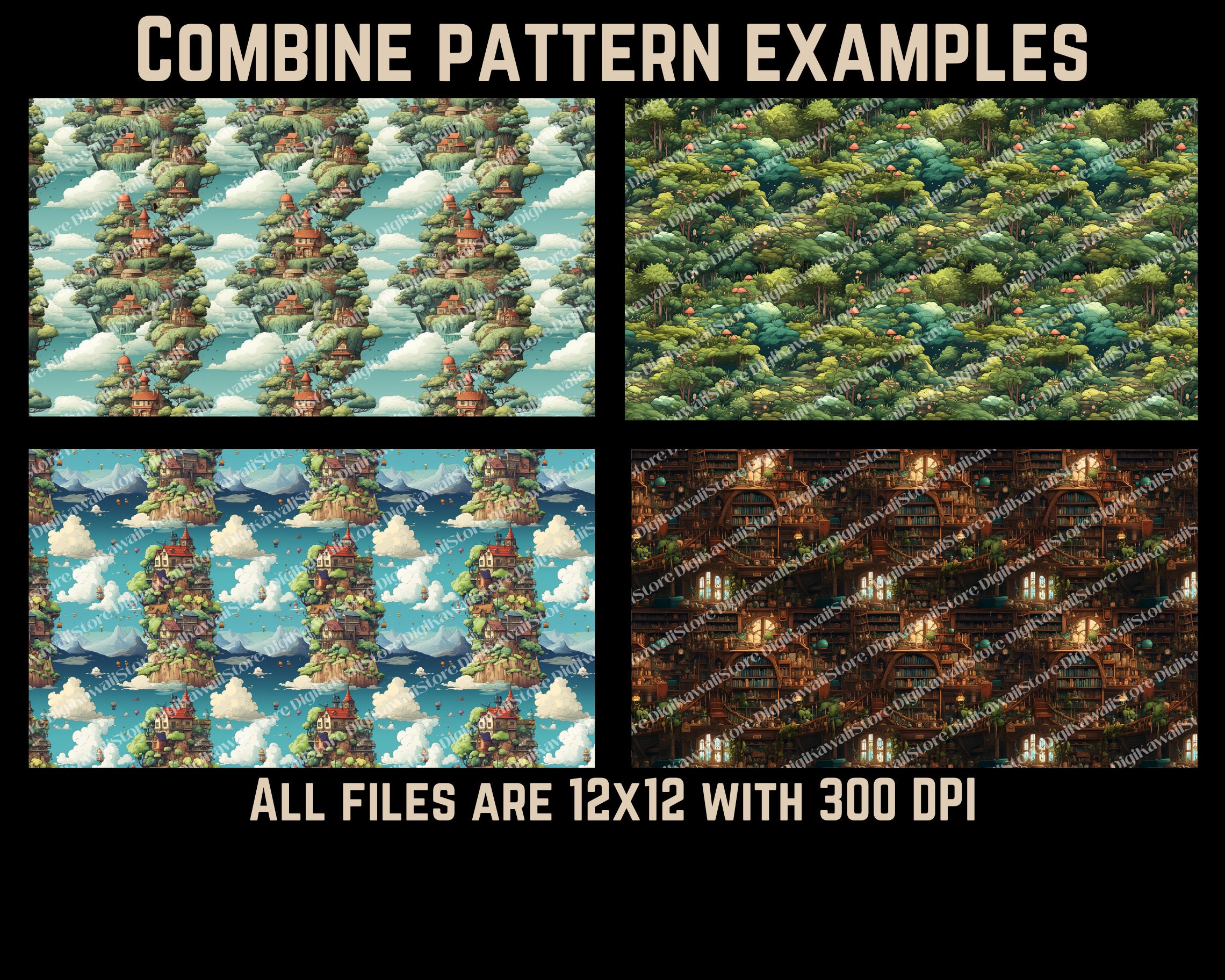 10 Studio Ghibli Aesthetic Themed Digital Papers, Seamless Commercial ...