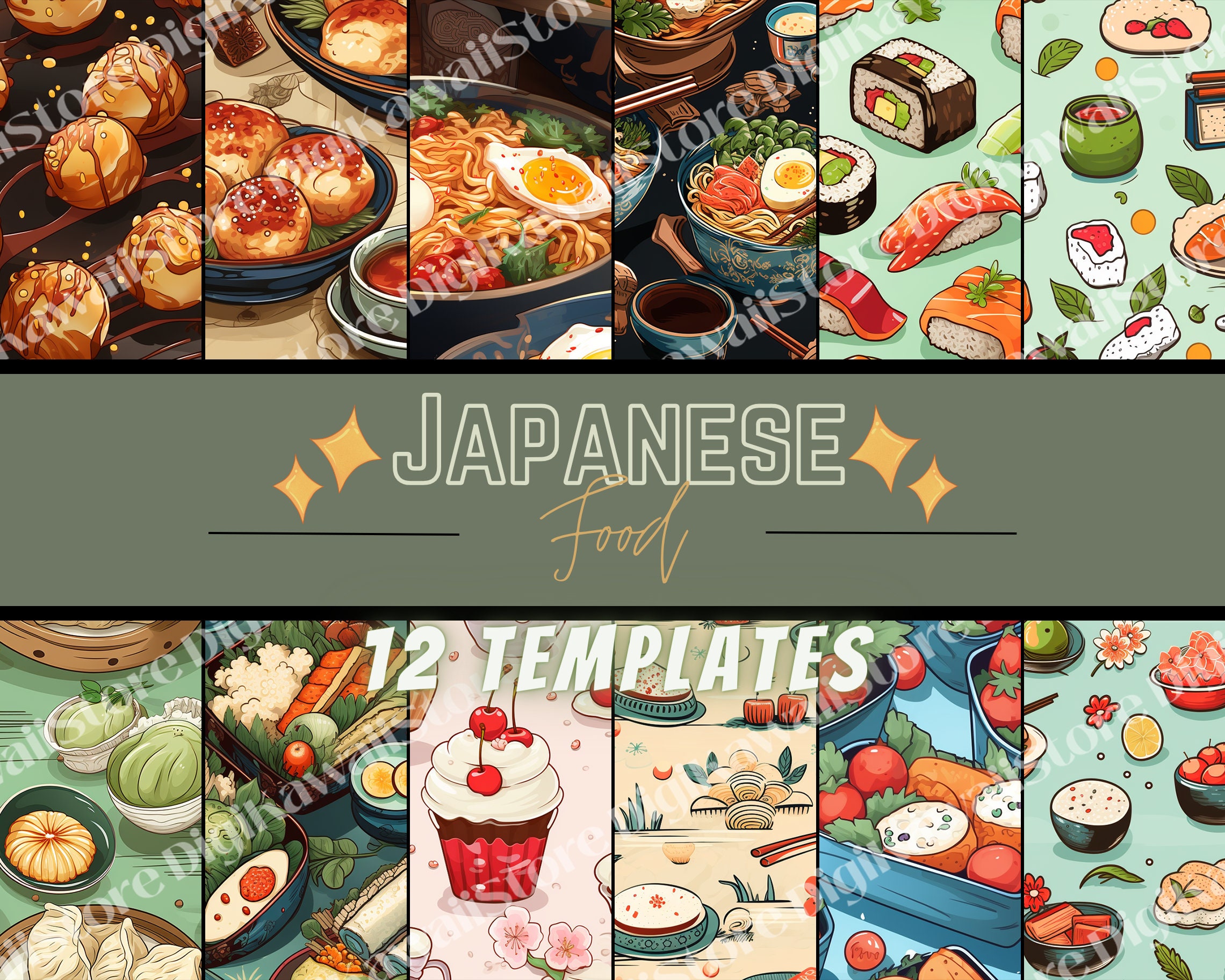 12 Cute Japanese Food Themed Digital Papers Seamless - Etsy