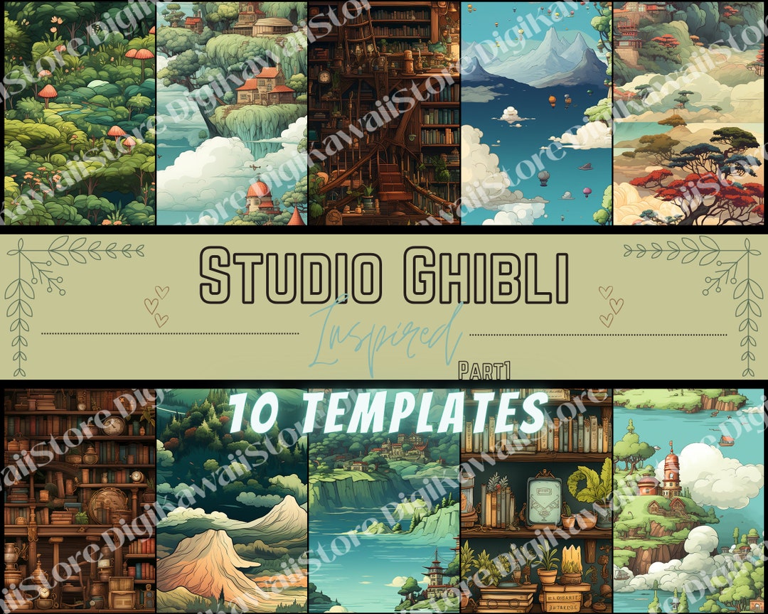 10 Studio Ghibli Aesthetic Themed Digital Papers, Seamless Commercial ...