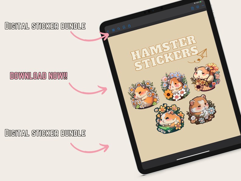Cute Hamsters With Flowers Pack Digital Stickers | Goodnotes Stickers ...