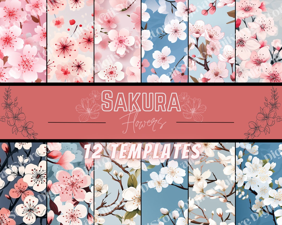 12 Cute Pink Sakura Themed Digital Papers, Seamless Commercial Use ...