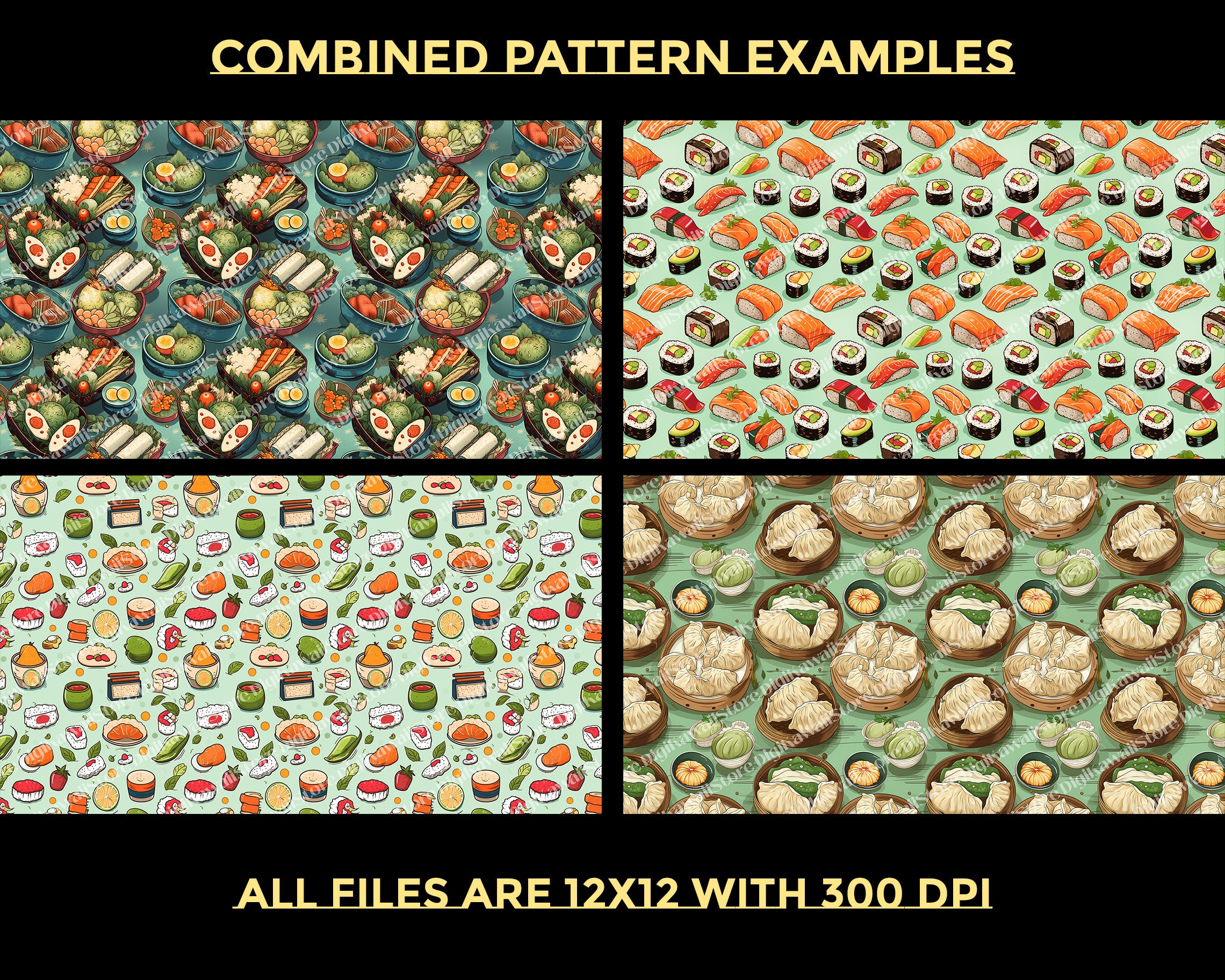 12 Cute Japanese Food Themed Digital Papers, Seamless Commercial Use ...