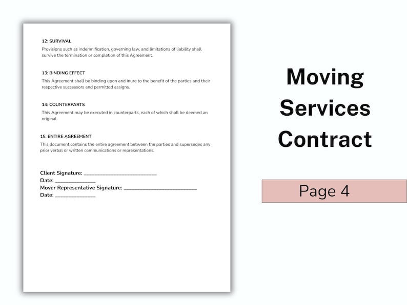 Moving Services Contract Template, Transportation Form, Moving Planner ...