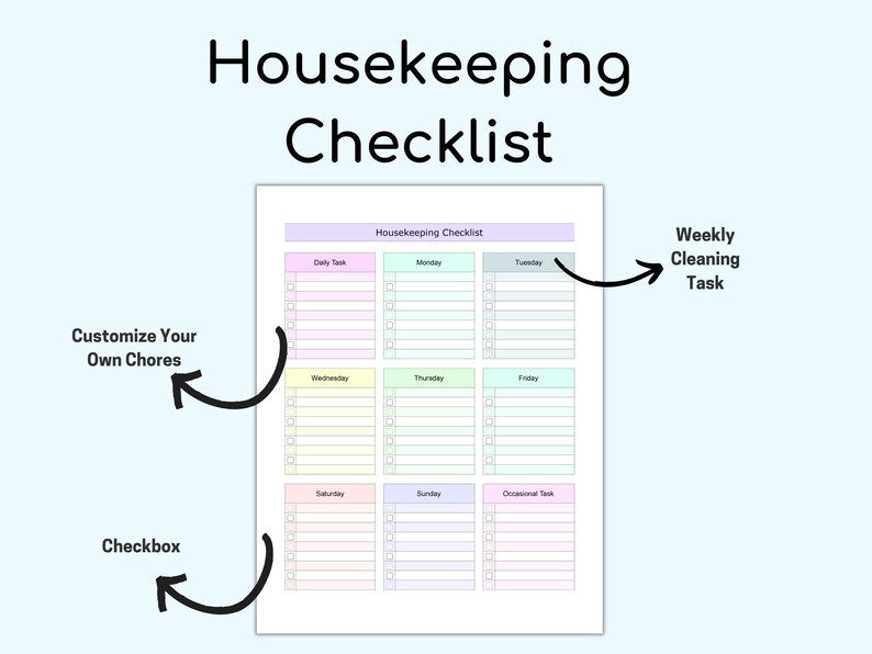 Housekeeping Cleaning Planner, EDITABLE Cleaning Checklist, Cleaning Schedule, House Chores ...