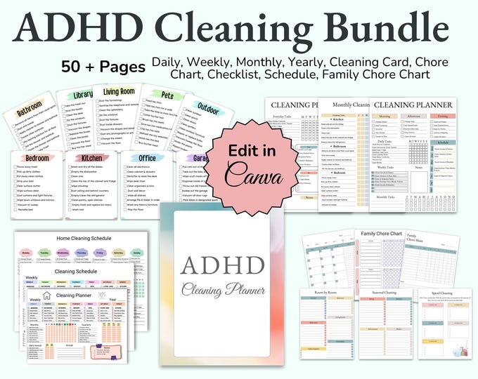 EDITABLE ADHD Cleaning Planner Bundle Daily Weekly Monthly Cleaning ...