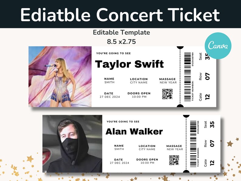 EDITABLE Fake Concert Ticket Template, Custom Concert Ticket Template ...