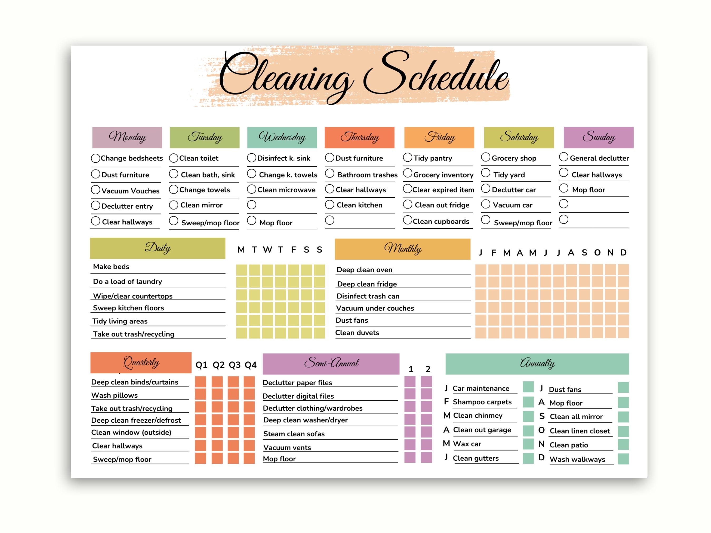 Home Cleaning Schedule, ADHD Cleaning Planner, Cleaning Checklist ...