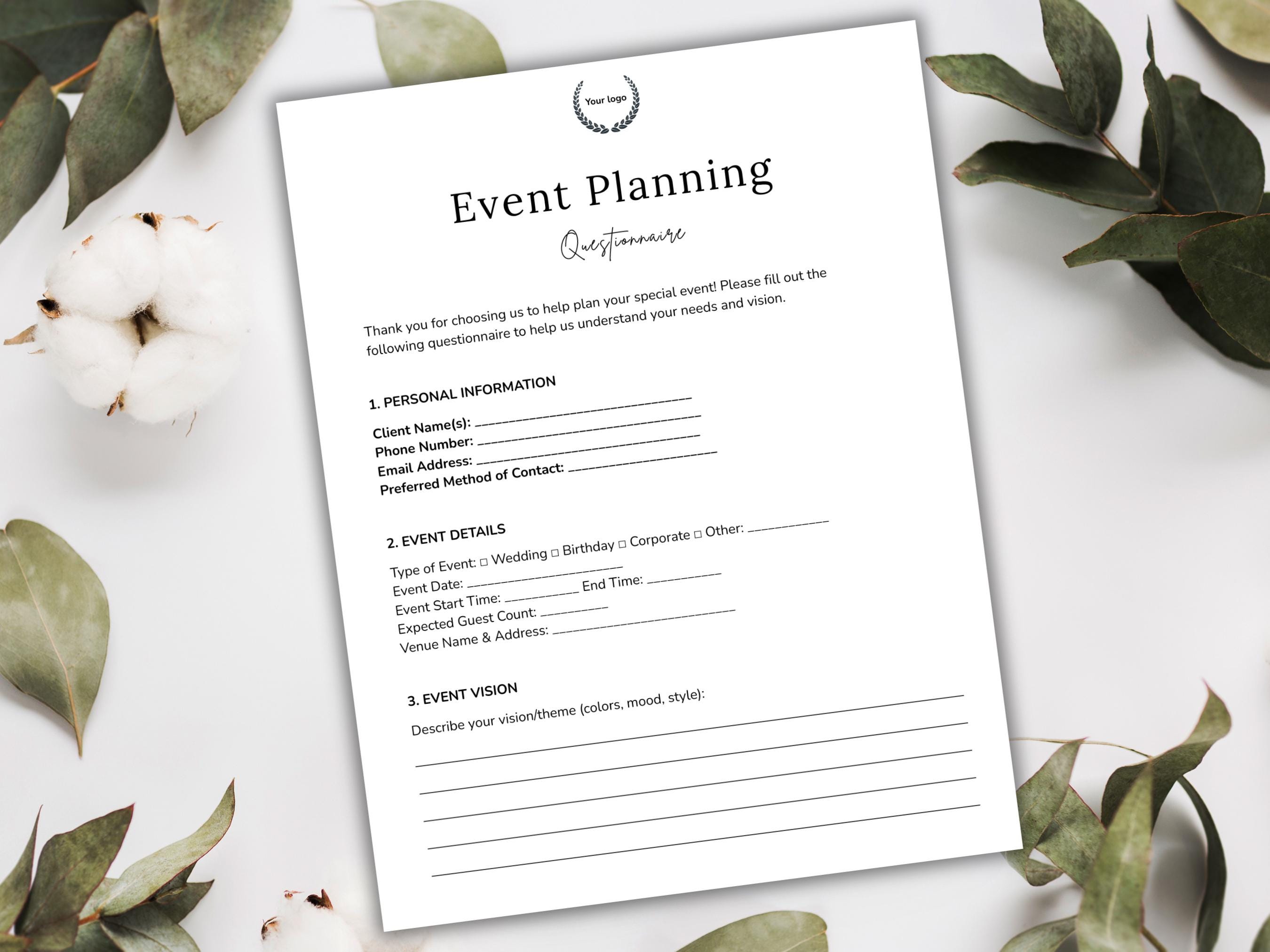 Editable Event Planning Questionnaire Template, Event Management ...