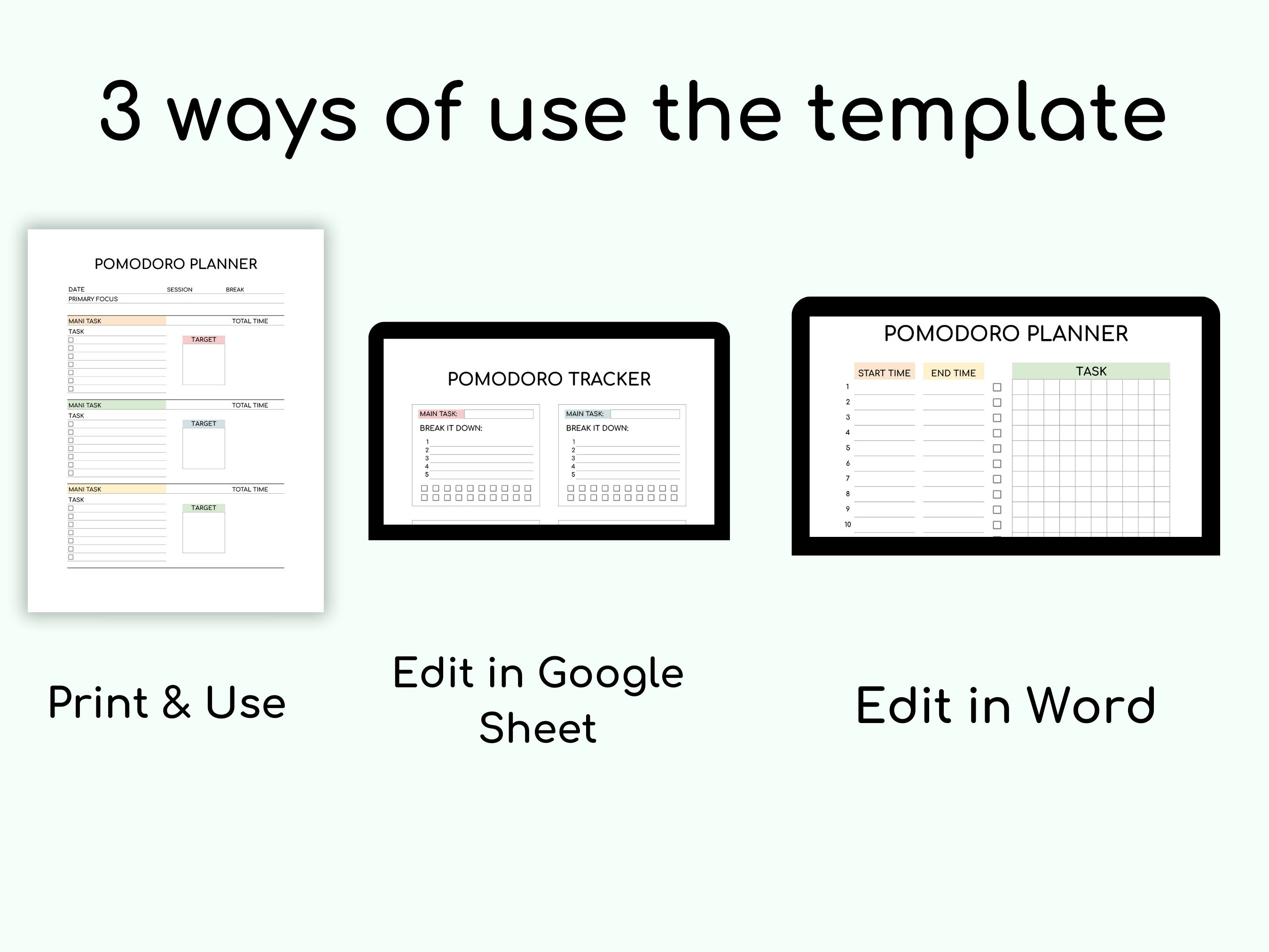 POMODORO Planner, Editable Productivity Planner A4,A5 PDF, Student ...