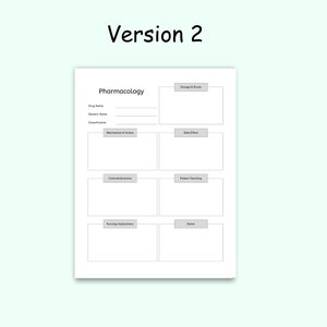 Printable Pharmacology Template for Nursing Student, Pharmacology ...