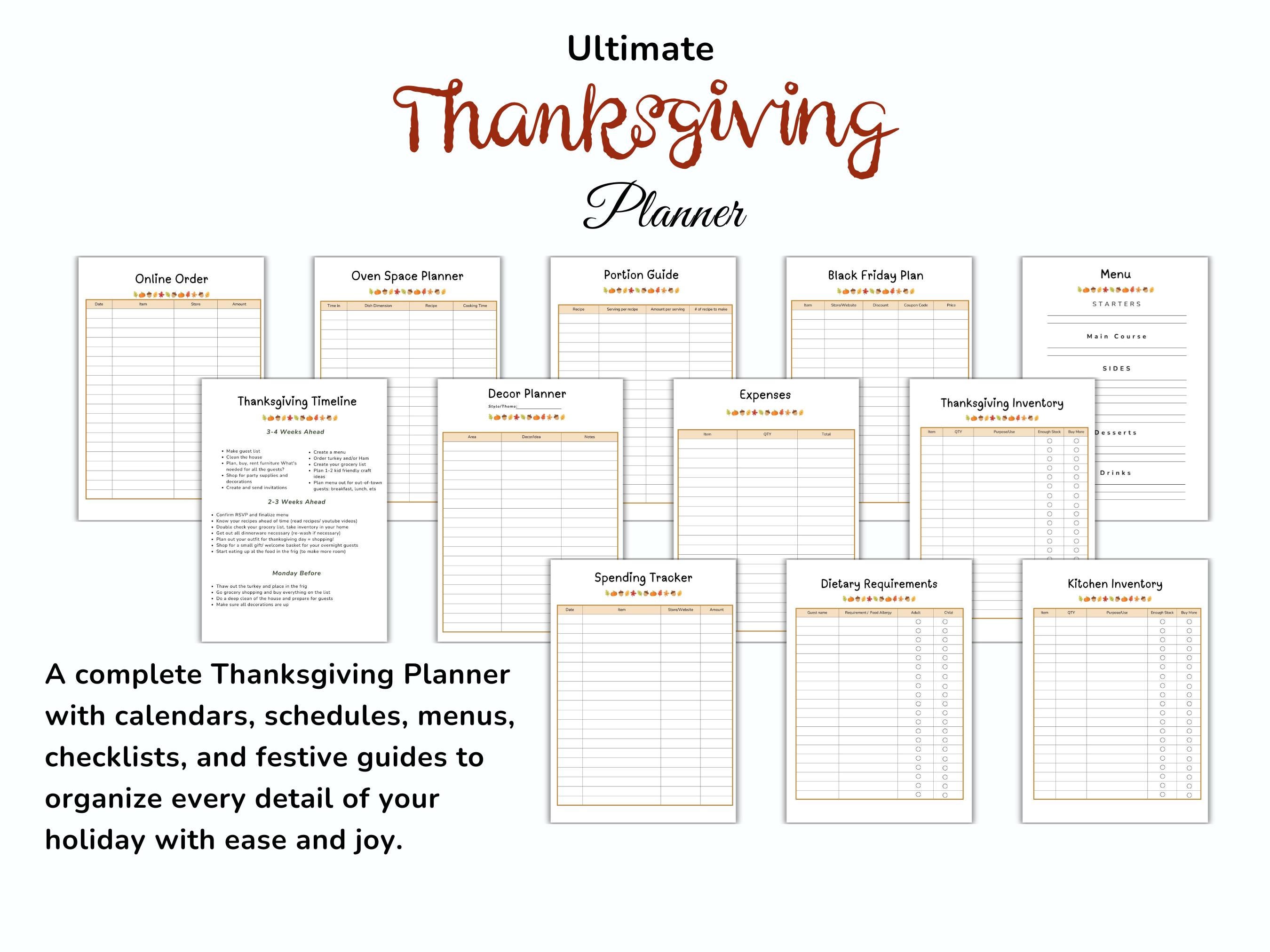 Thanksgiving Planner Printable, Thanksgiving Guest List, Fall Bucket ...