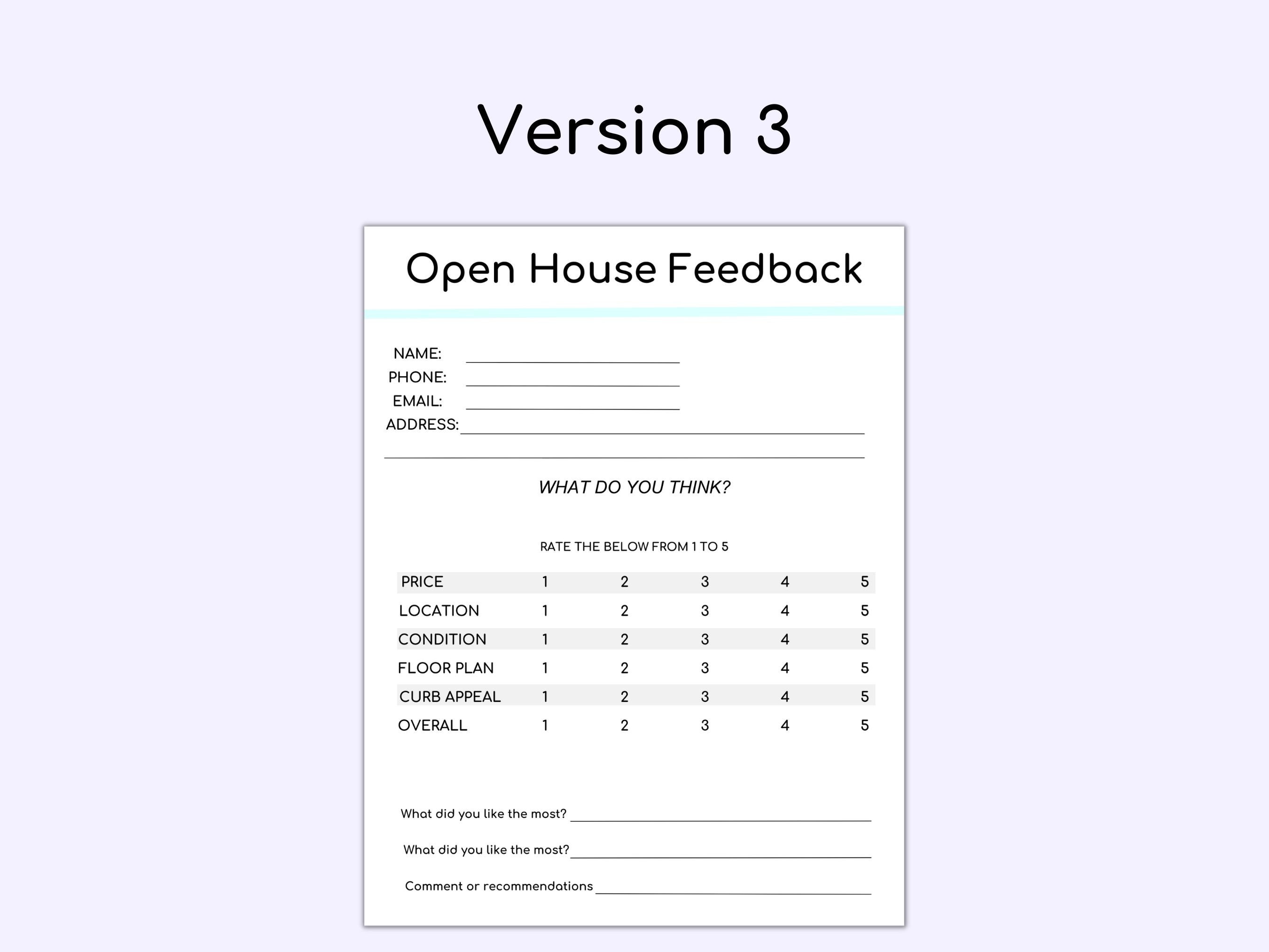 Open House Feedback Form Printable, Canva Template, Realtor Open House ...