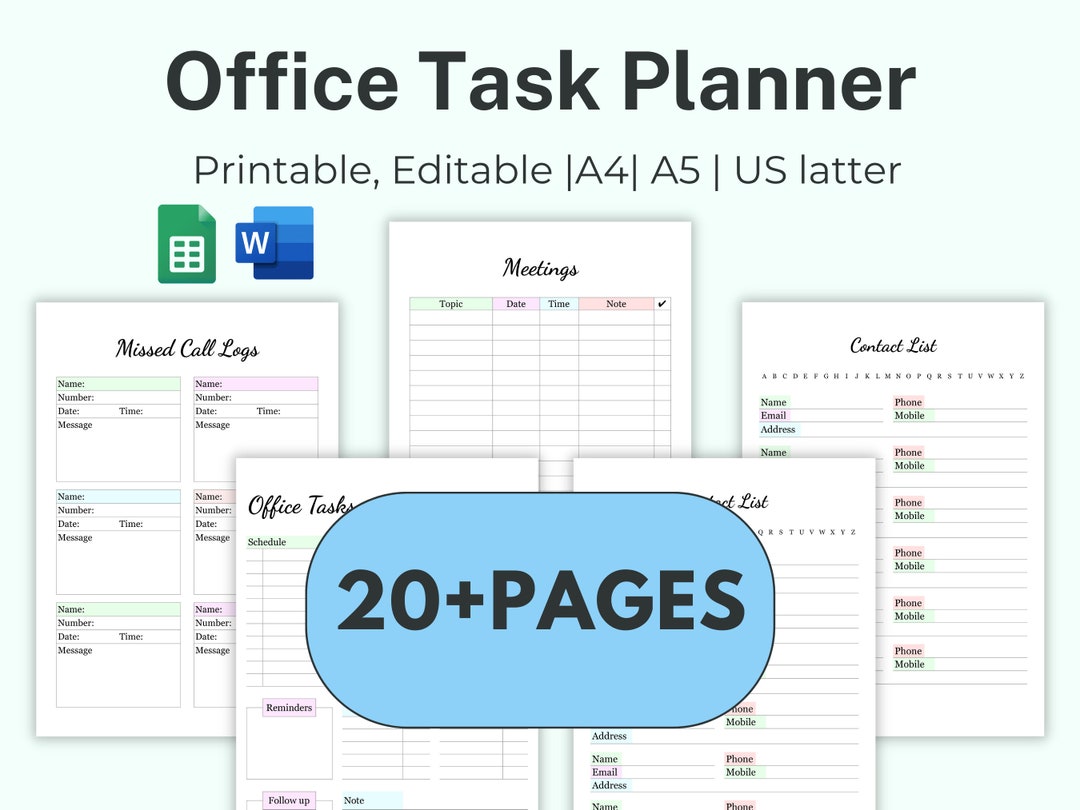 Editable Office Task Planner Bundle, Printable Work Schedule Planner ...