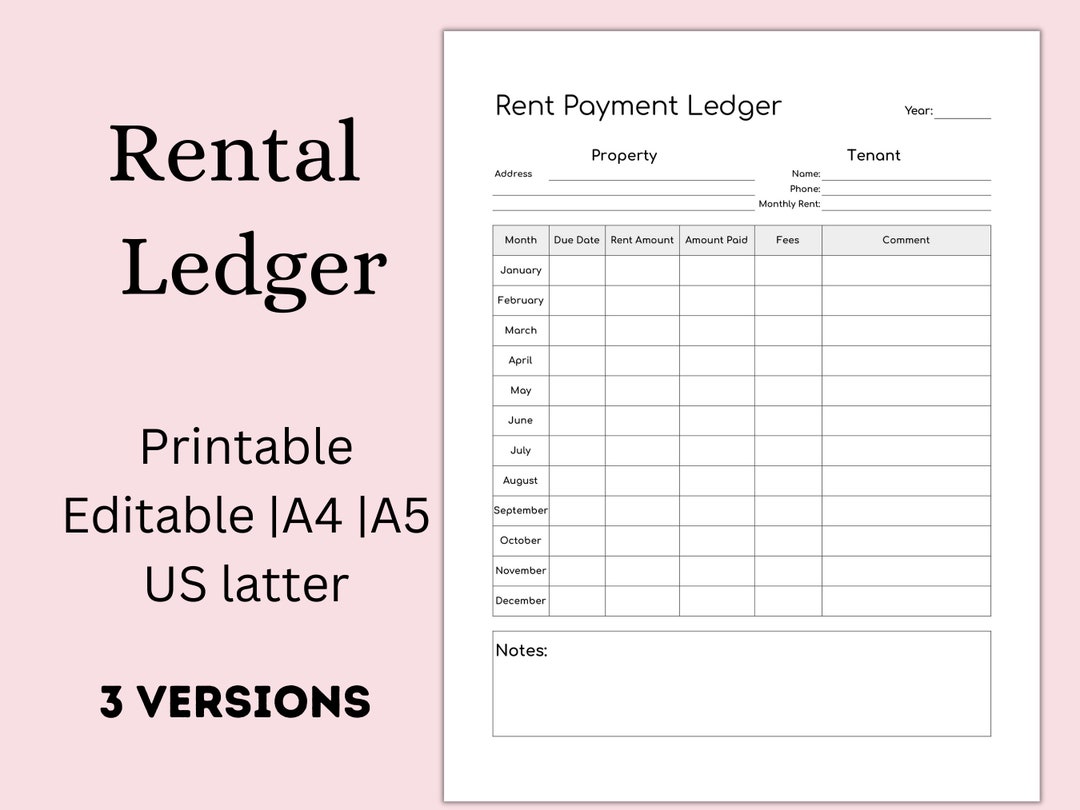 Rental Ledger Printable Template, Rent Payment Ledger, Rent Payment ...