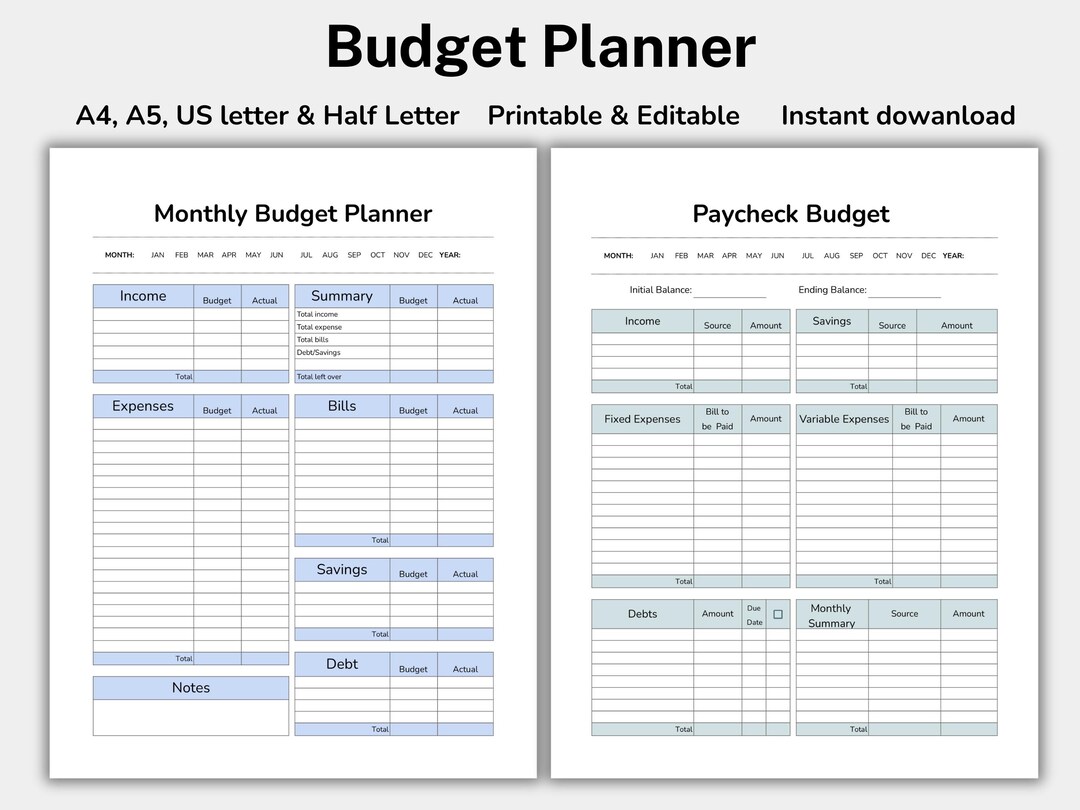 Editable Budget Planner, Personal Finance Planner, Monthly Paycheck ...