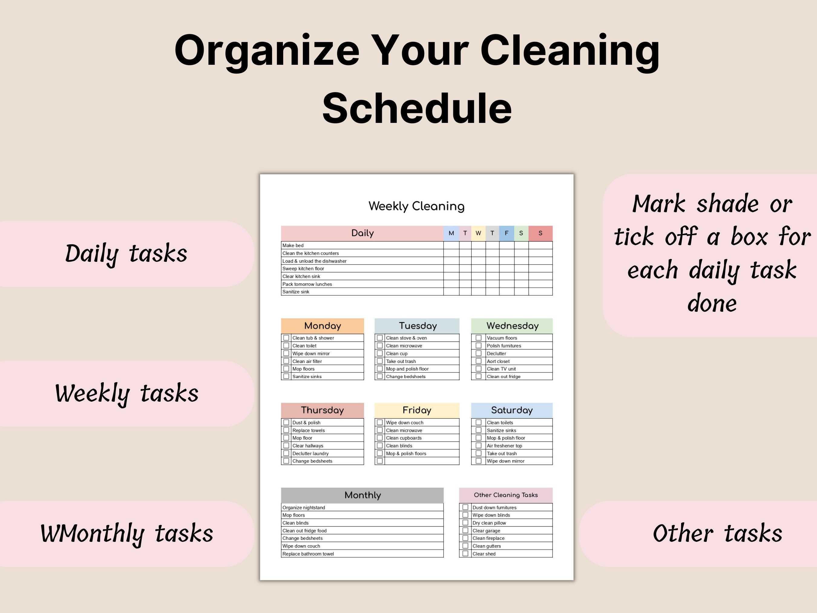 Printable Fly Lady Schedule, Editable Cleaning Schedule, Weekly Monthly ...